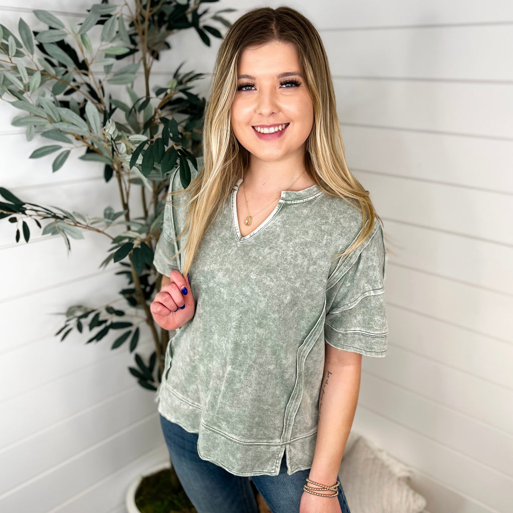 For Just a Moment Cotton Blend Short Sleeve Green Avery Mae Top – Avery ...