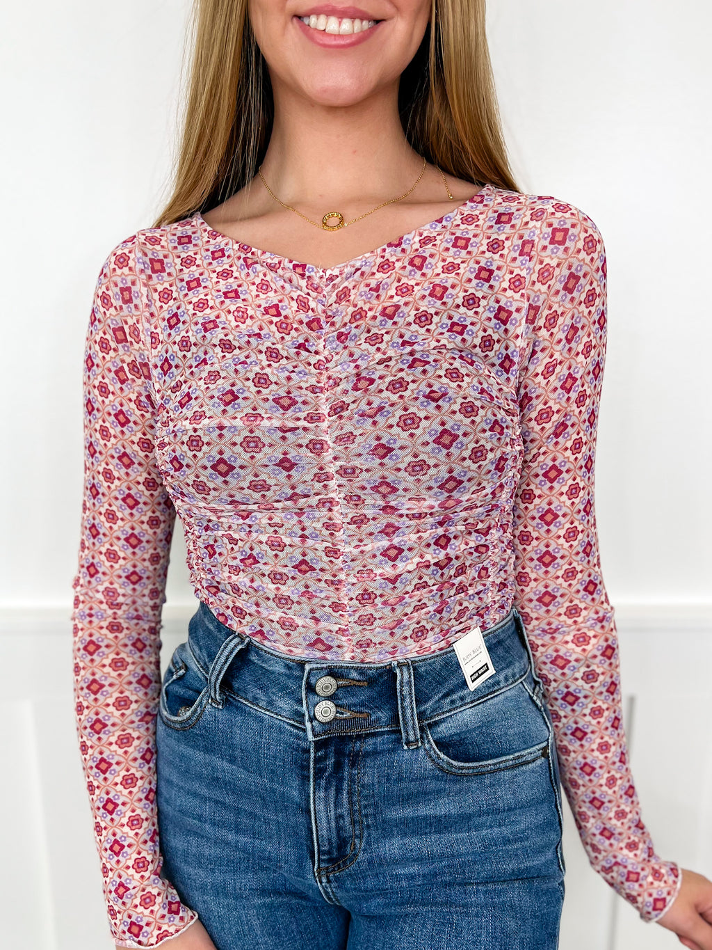Bloom Through it Sheer Mesh Long Sleeve Ivory Avery Mae Top – Avery Mae ...